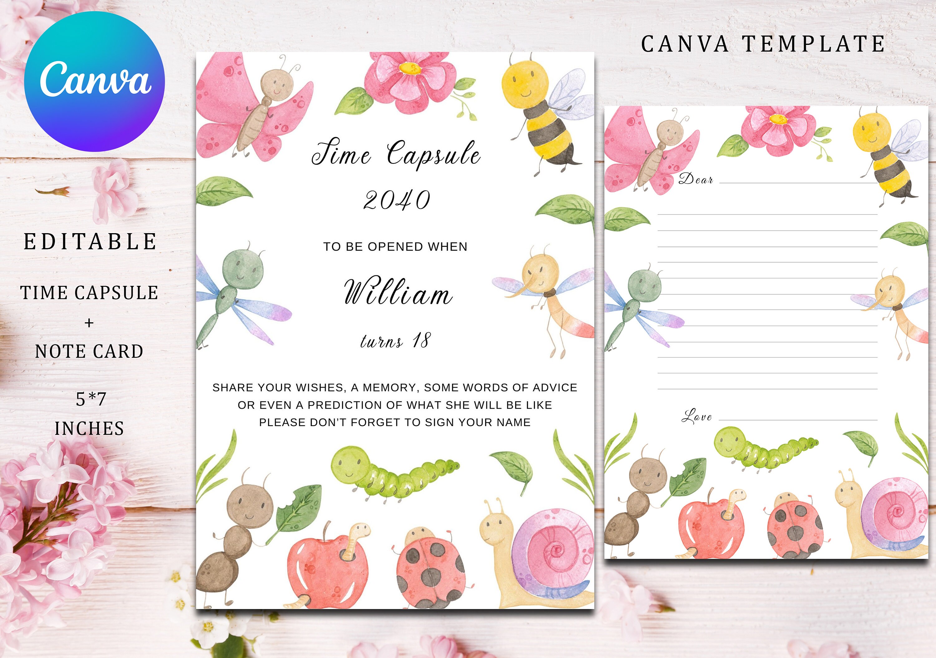 Bugs Time Capsule, Bugs Note Card, CANVA TEMPLATE - Etsy