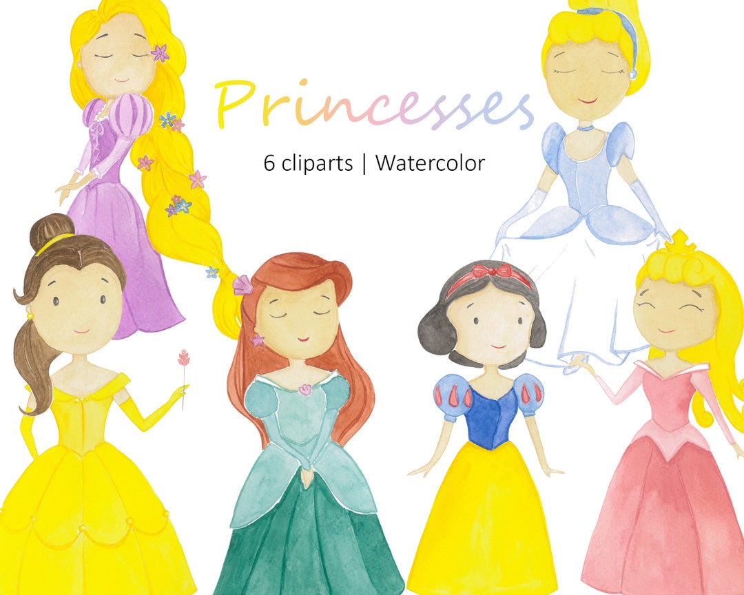 Cute Princesses Watercolor Clipart, Little Girls Clipart, Watercolor ...