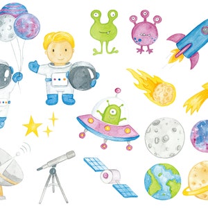 Astronaut and Space Watercolor Clipart, Space Collection Clipart ...