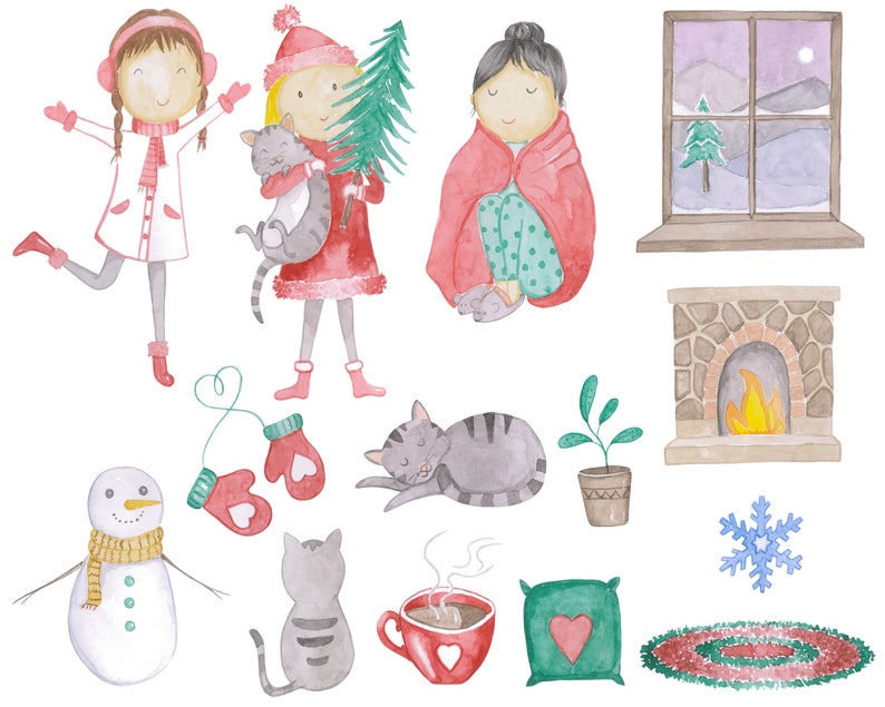 Winter Girl Watercolor Clipart, Christmas Girl Clipart, Watercolor ...