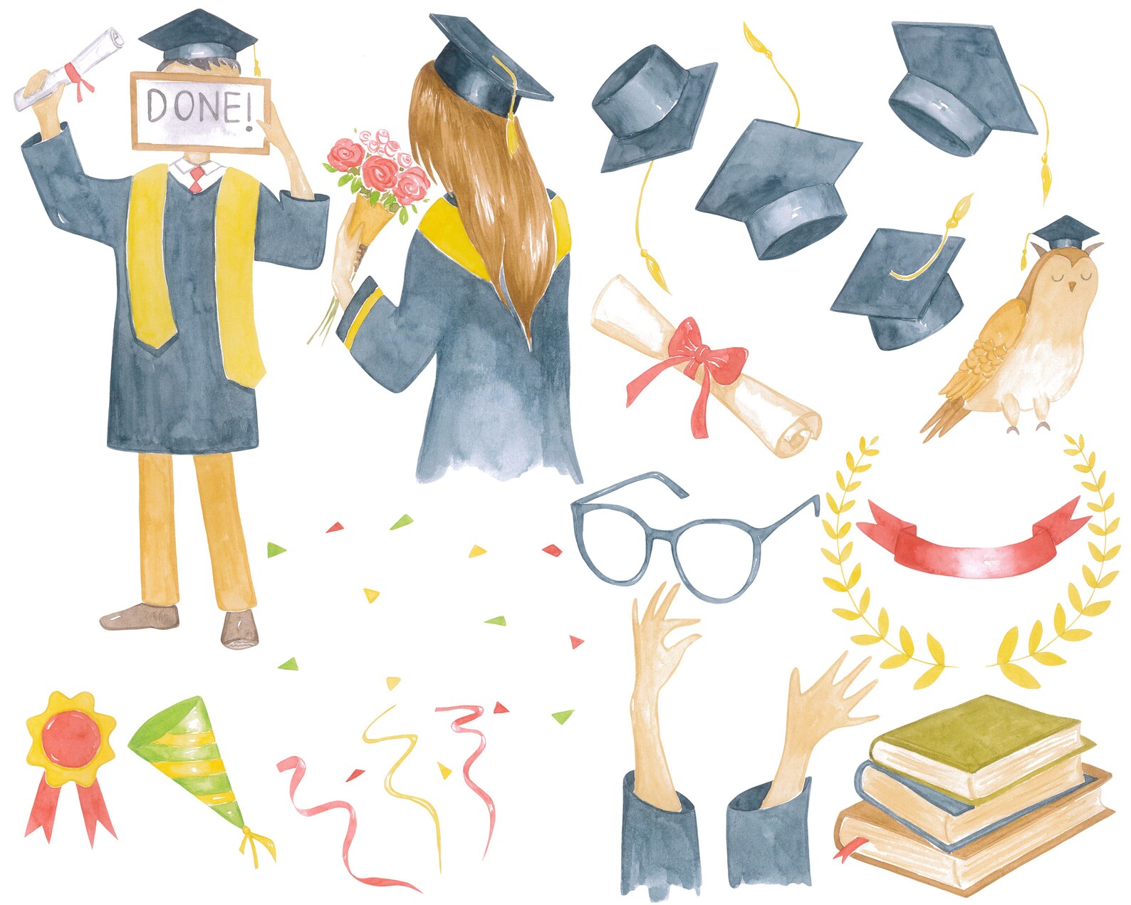 Graduation Watercolor Clipart Watercolor Graduate Clipart - Etsy