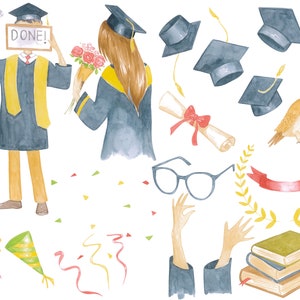 Graduation Watercolor Clipart, Watercolor Graduate Clipart Set, Student ...