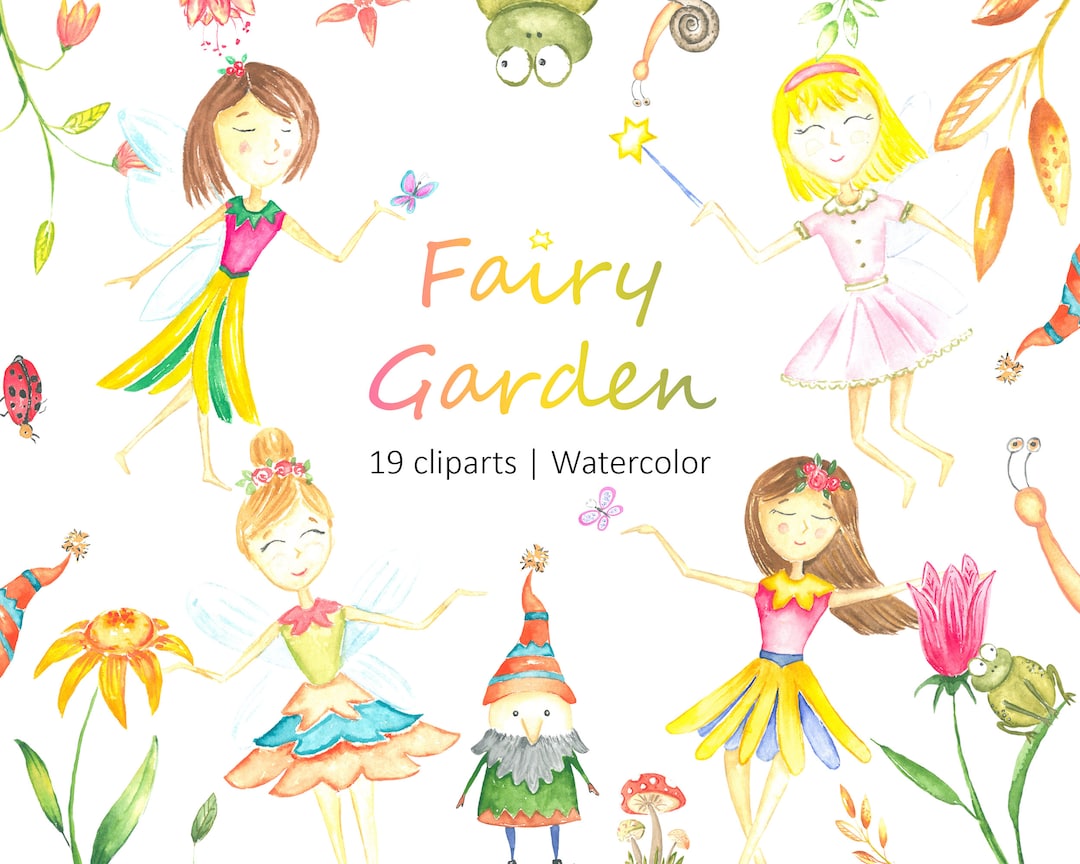 Fairy Garden Watercolor Clipart Enchanted Forest Little - Etsy