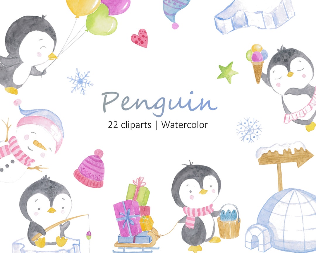 Penguin Watercolor Clipart, Baby Penguin Watercolor Clipart, Little ...