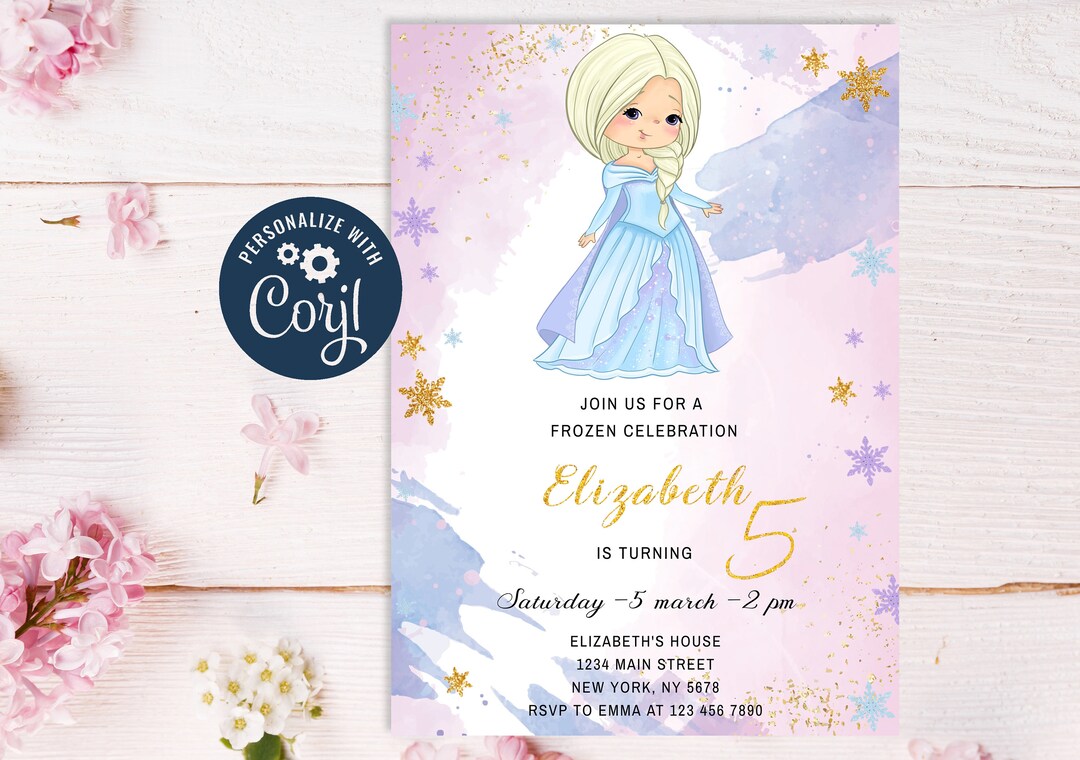 Princess Elsa Birthday Invitation Golden Frozen Birthday - Etsy
