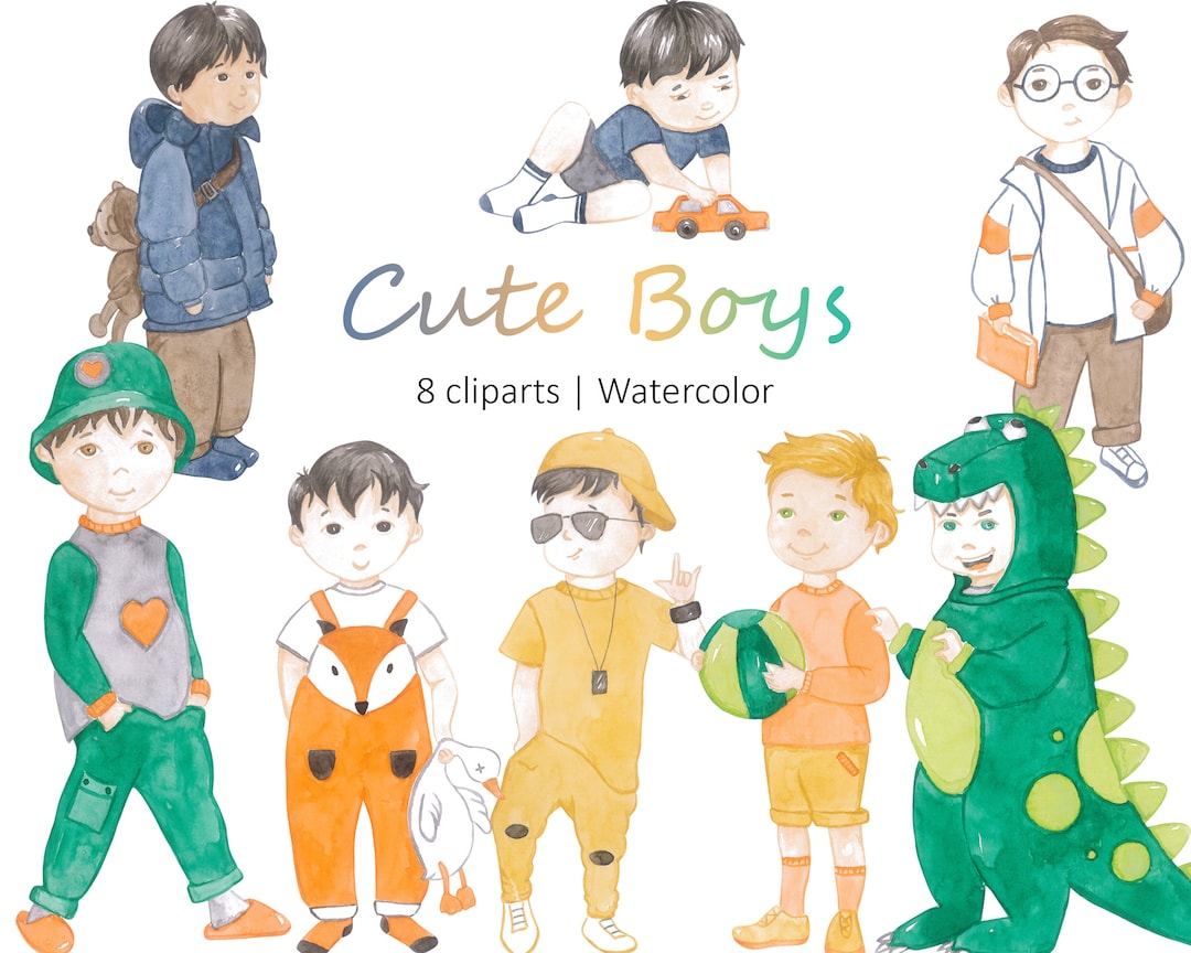 Cute Boys Watercolor Clipart Watercolor Boy Nursery Clipart - Etsy