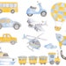 Transportation Watercolor Clipart, Kids Transport Party Clipart ...