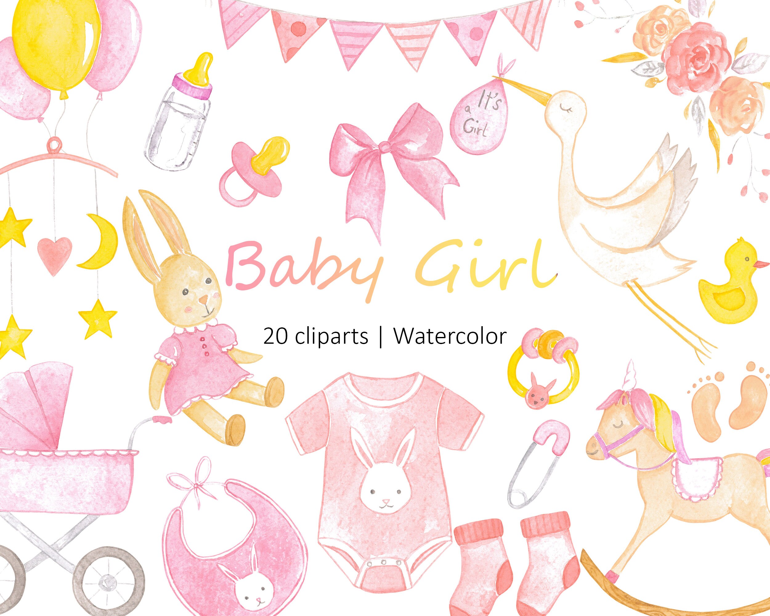 Baby Girl Watercolor Clipart, Watercolor Boho Baby, Newborn Clipart Set ...