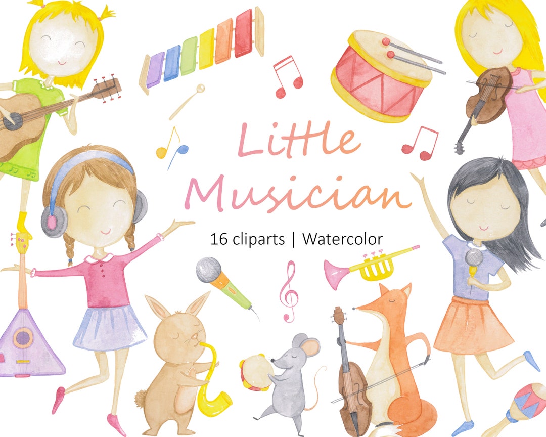 Little Musician Watercolor Clipart, Musical Instrument Clipart ...