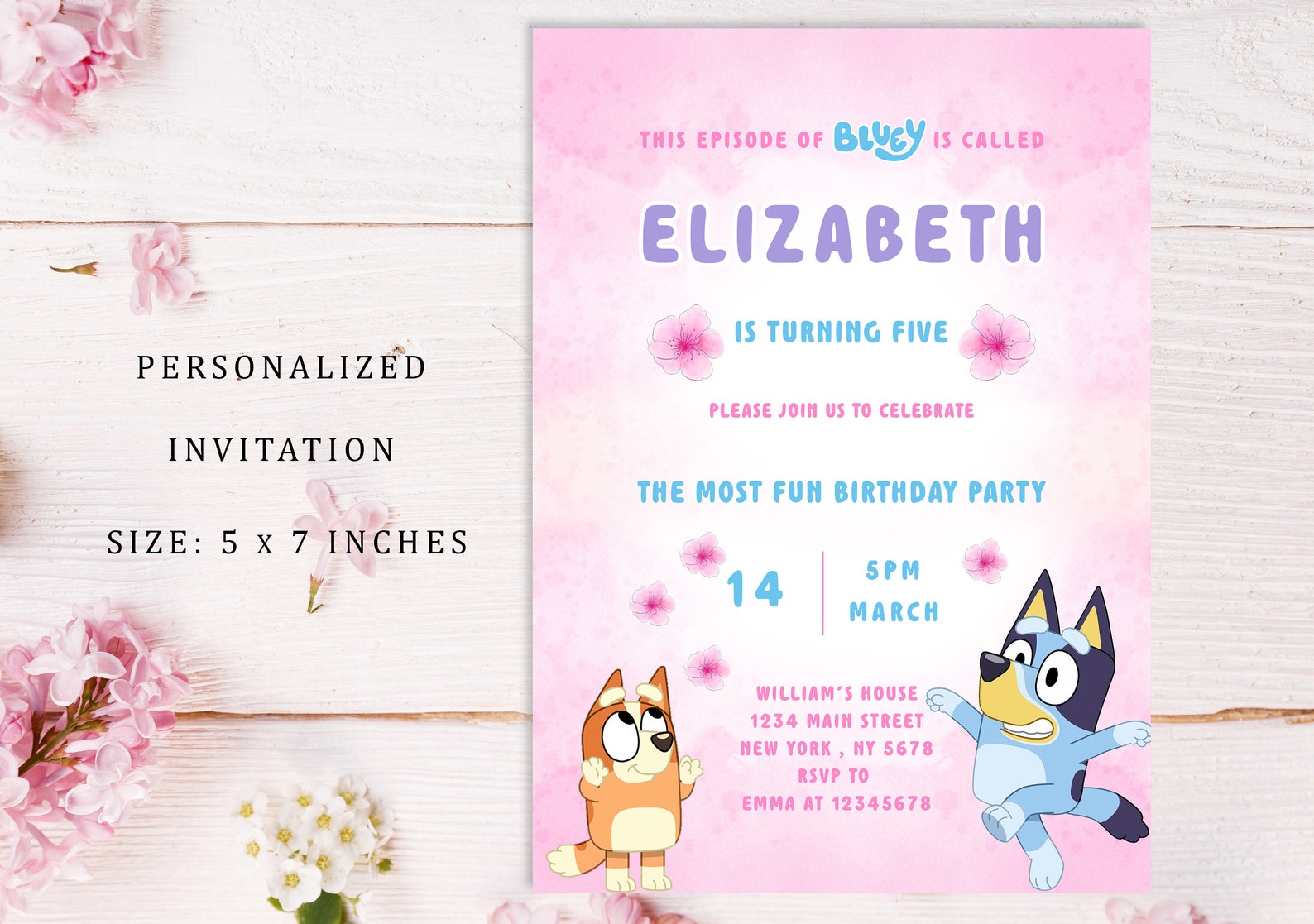 Pink Bluey Birthday Invitation, Bluey Party Invite, Personalized ...
