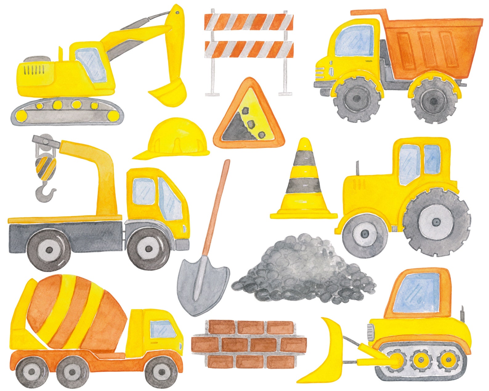 Construction Trucks Watercolor Clipart Construction Vehicles - Etsy ...