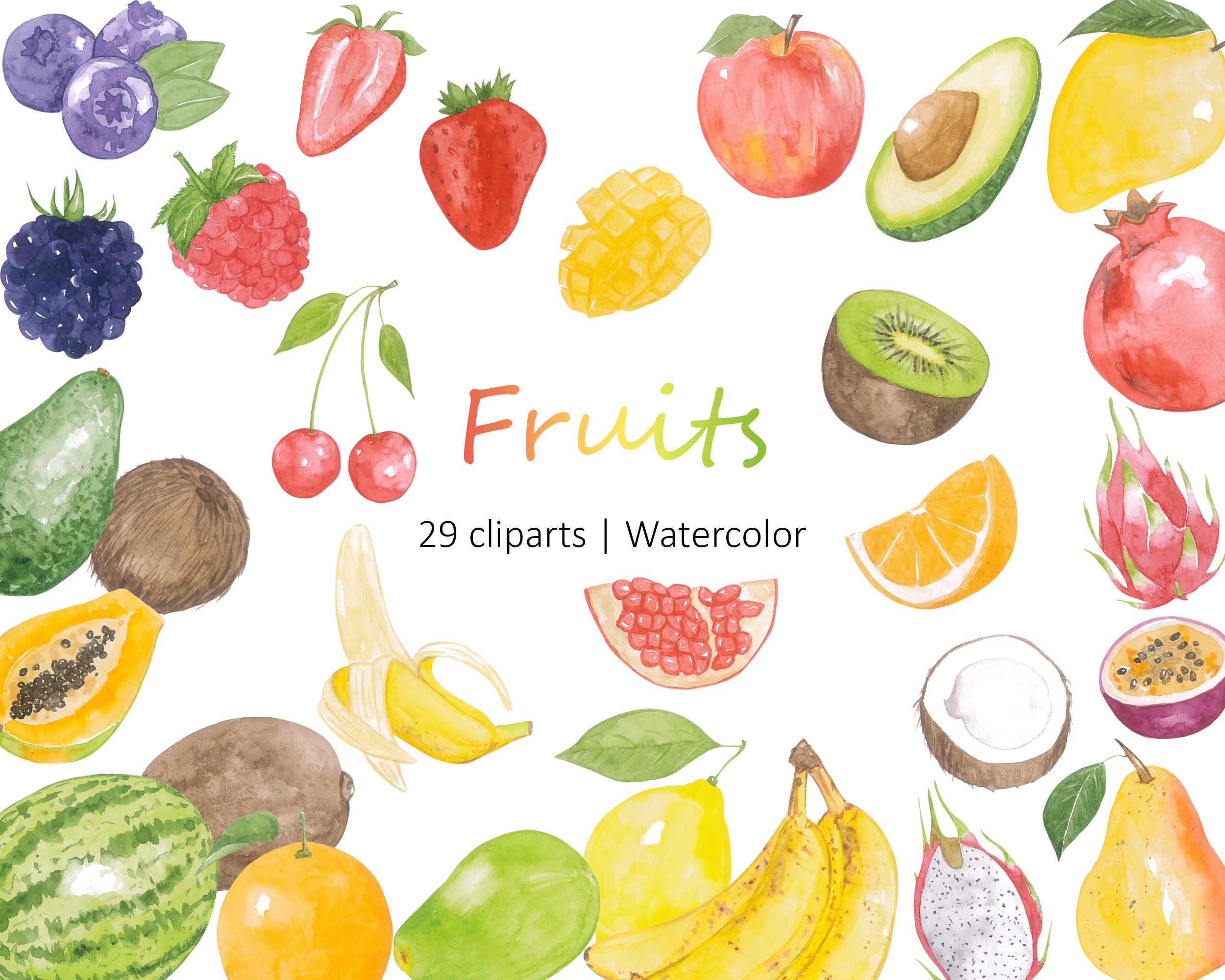 Fruits Watercolor Clipart, Watercolor Fruity Decor Clipart, PNG & JPG ...