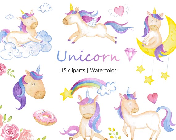 Unicorn Watercolor Clipart Rainbow Unicorn Watercolor - Etsy