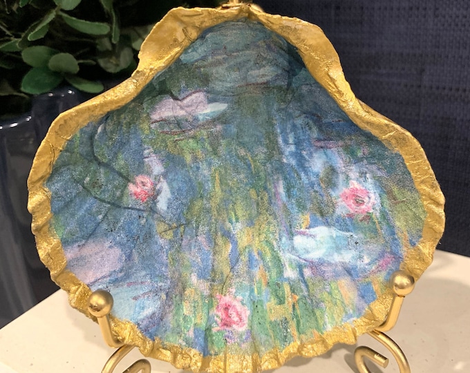 Decoupage Scallop Shell, Seashell Trinket Ring Dish, Blue Christmas ...