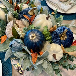 Blue Fall Centerpiece, Fall Pumpkin Table Arrangement, Autumn ...