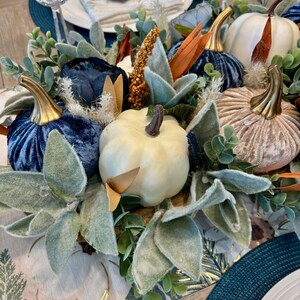 Blue Fall Centerpiece, Fall Pumpkin Table Arrangement, Autumn ...