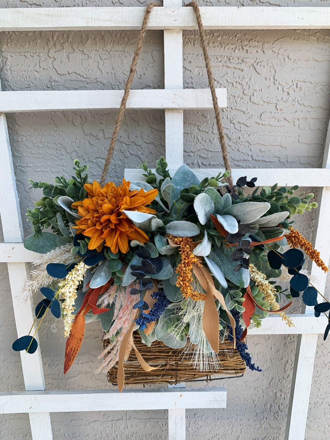 Fall Basket Wreath for Front Door, Autumn Hanging Basket, Thanksgiving ...