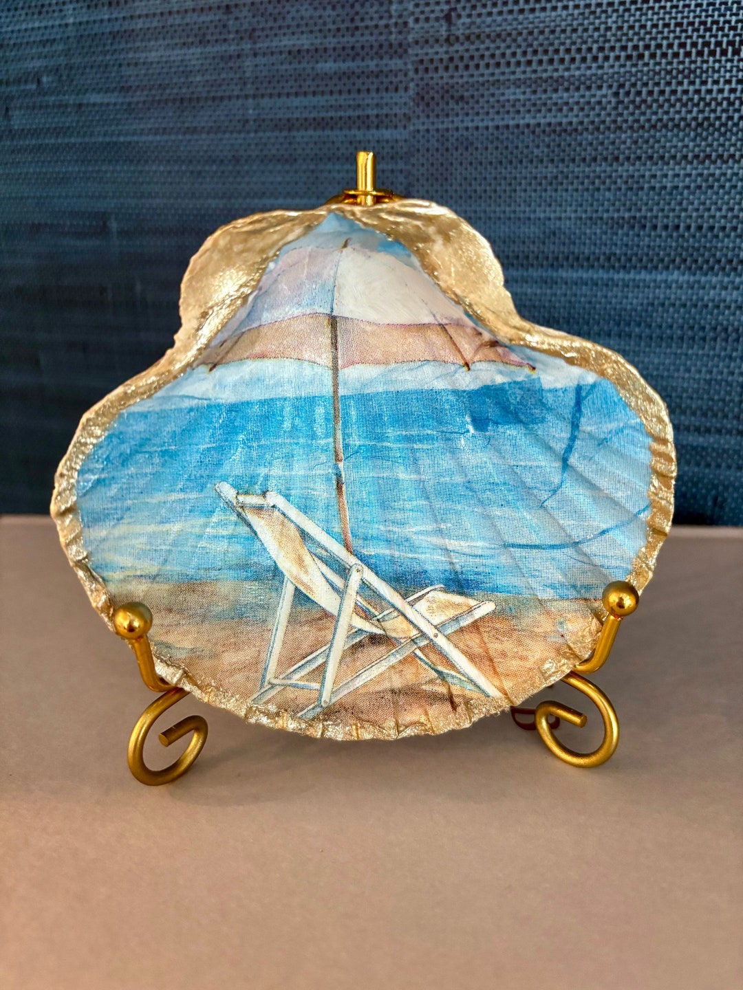 Decoupage Scallop Shell, Seashell Ring Trinket Dish, Beach Scene ...