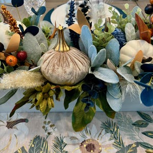 Blue Fall Centerpiece, Fall Pumpkin Table Arrangement, Autumn ...