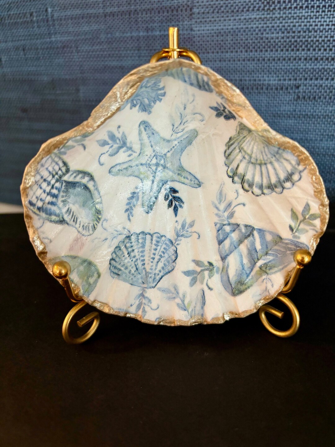 Decoupage Scallop Shell, Seashell Trinket Ring Dish, Coastal Decor ...