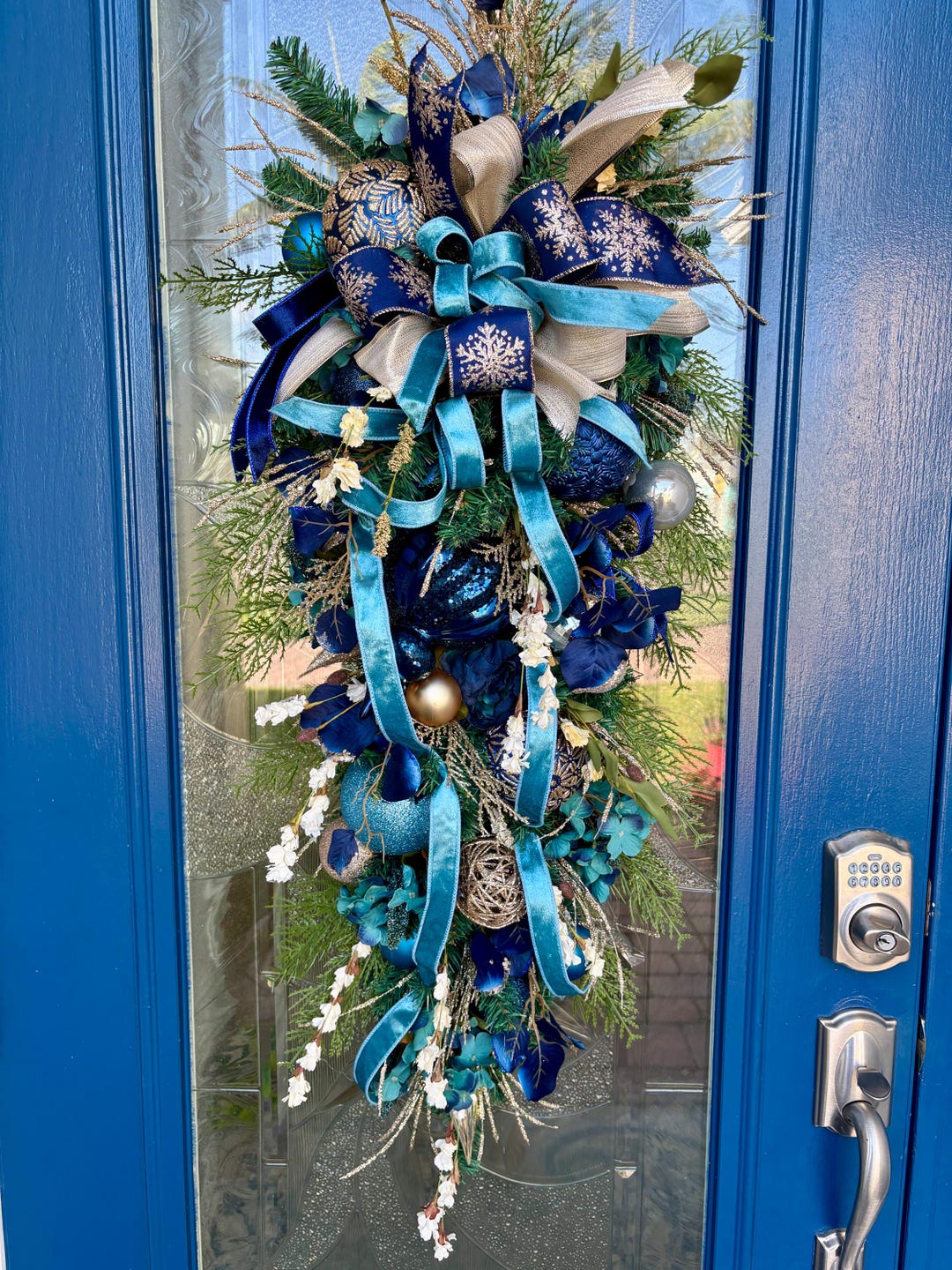 XL Christmas Swag: Deep Blue & Gold Holiday Wreath - Etsy