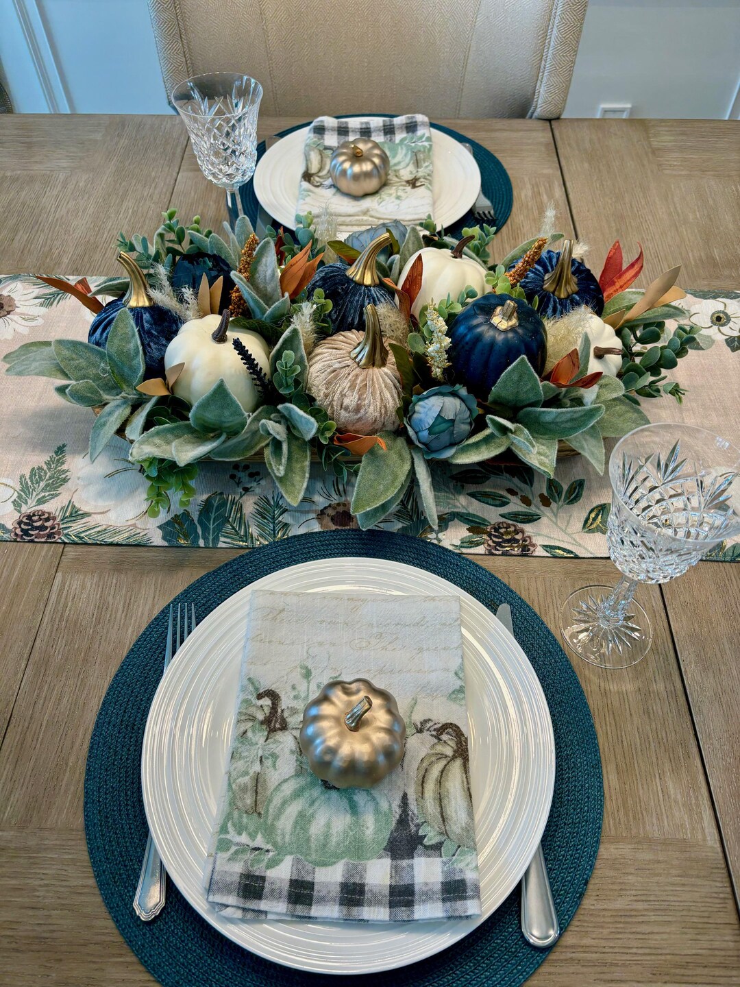 Blue Fall Centerpiece, Fall Pumpkin Table Arrangement, Autumn ...