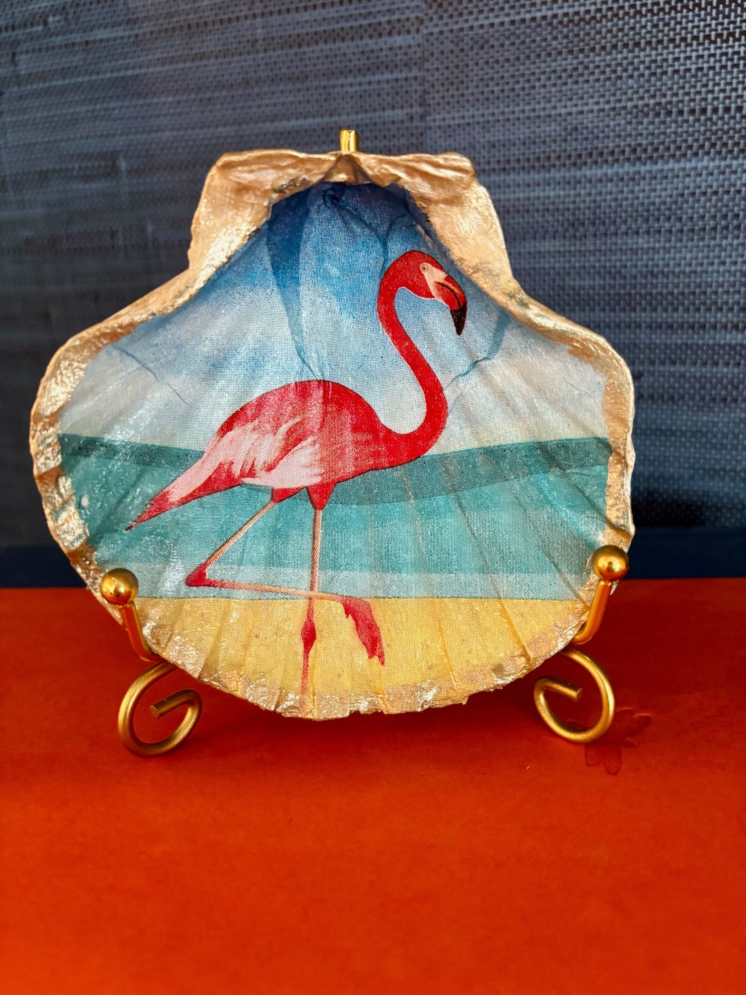 Decoupage Scallop Shell, Seashell Ring Trinket Dish, Flamingo Ornament ...