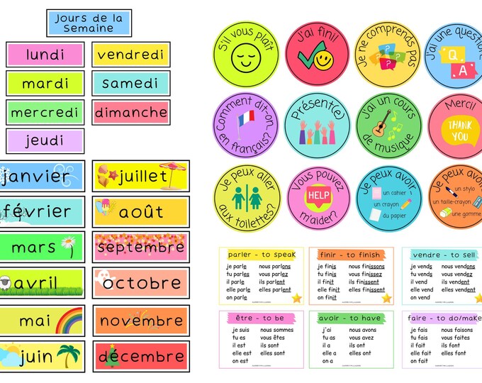MFL French Classroom Resources Display Posters Days Months Verbs ...