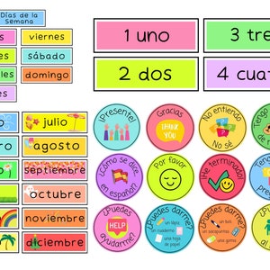 Spanish Class Display Resources Posters Days Months Numbers - Etsy UK
