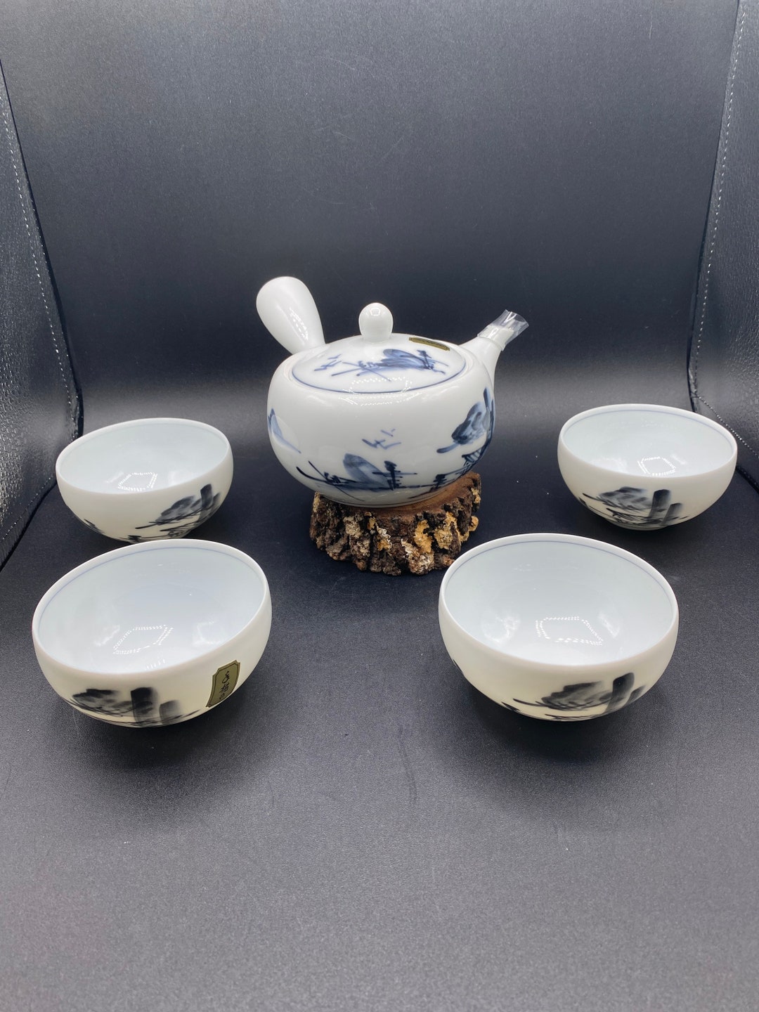 Japanese Tea Cup Set Porcelain White and Blue Comes With Tea - Etsy