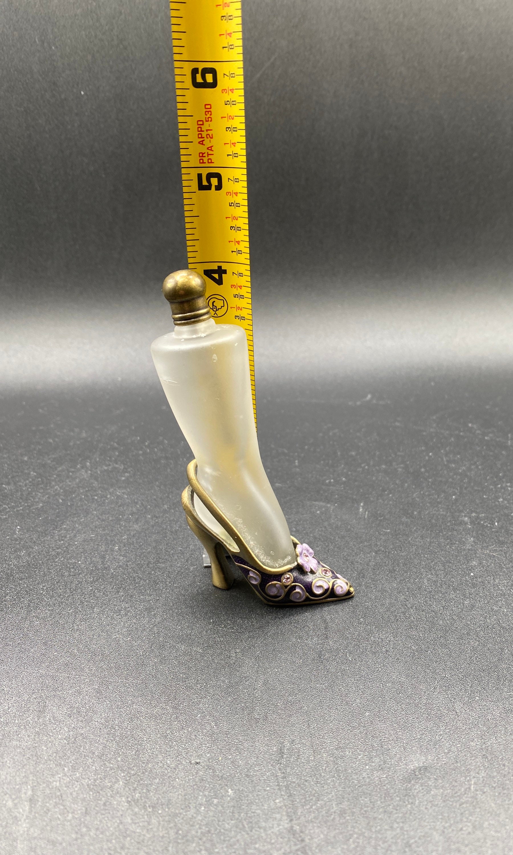 Frosted Glass High Heel Shoe Metal Perfume Bottle With Brass Top Floral ...