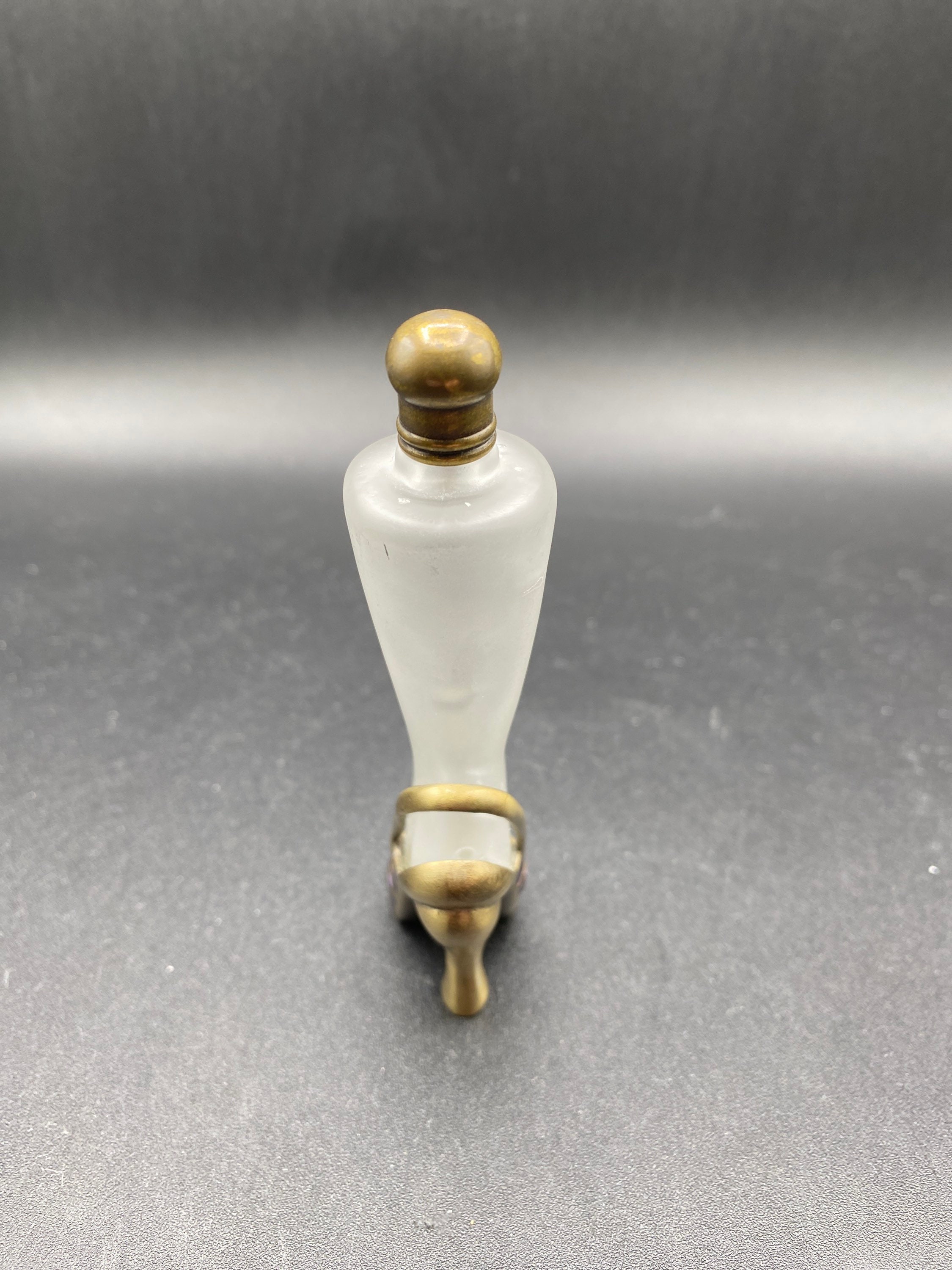 Frosted Glass High Heel Shoe Metal Perfume Bottle With Brass Top Floral ...