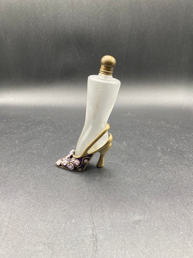 Frosted Glass High Heel Shoe Metal Perfume Bottle With Brass Top Floral ...