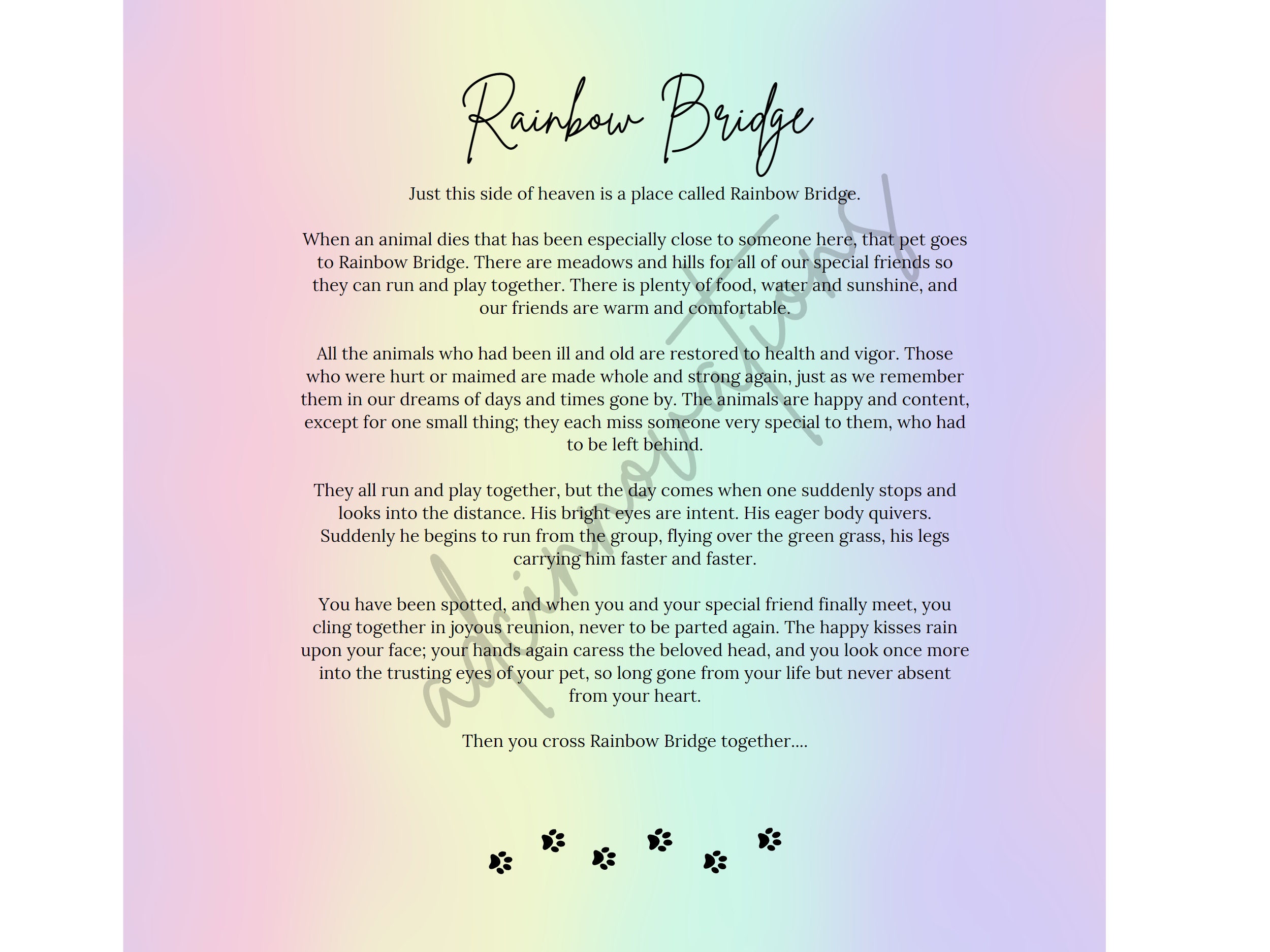 Rainbow Bridge - Dog Passing Poem - Comfort Poem 8x10 PDF -> Instant ...