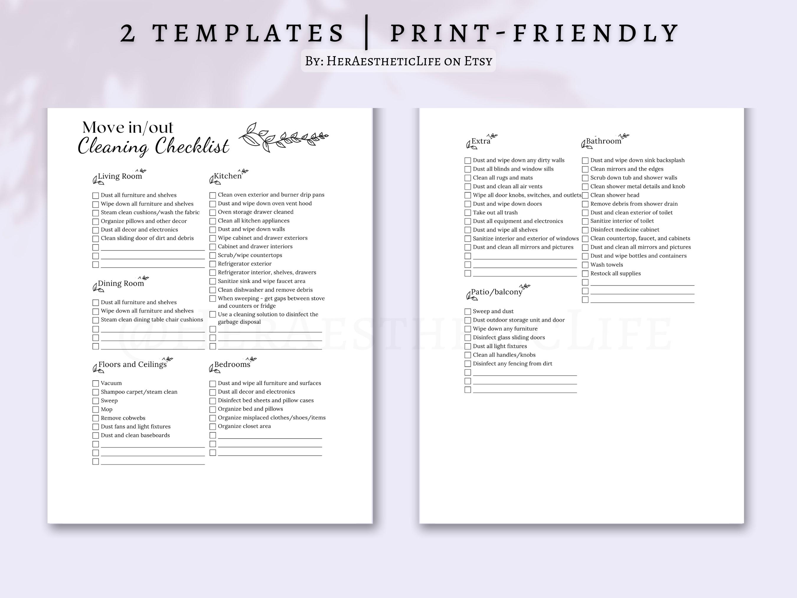 Move in Move Out Apartment Cleaning Checklist Template Editable Moving ...