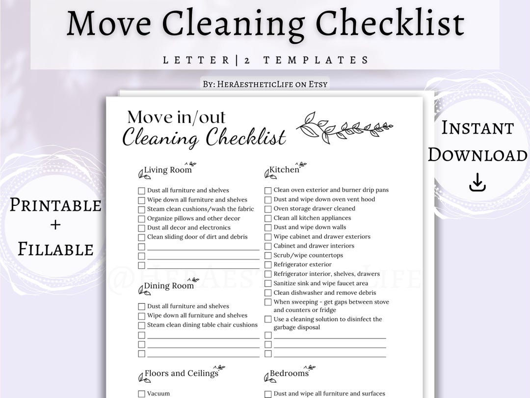 Move in Move Out Apartment Cleaning Checklist Template Editable Moving ...
