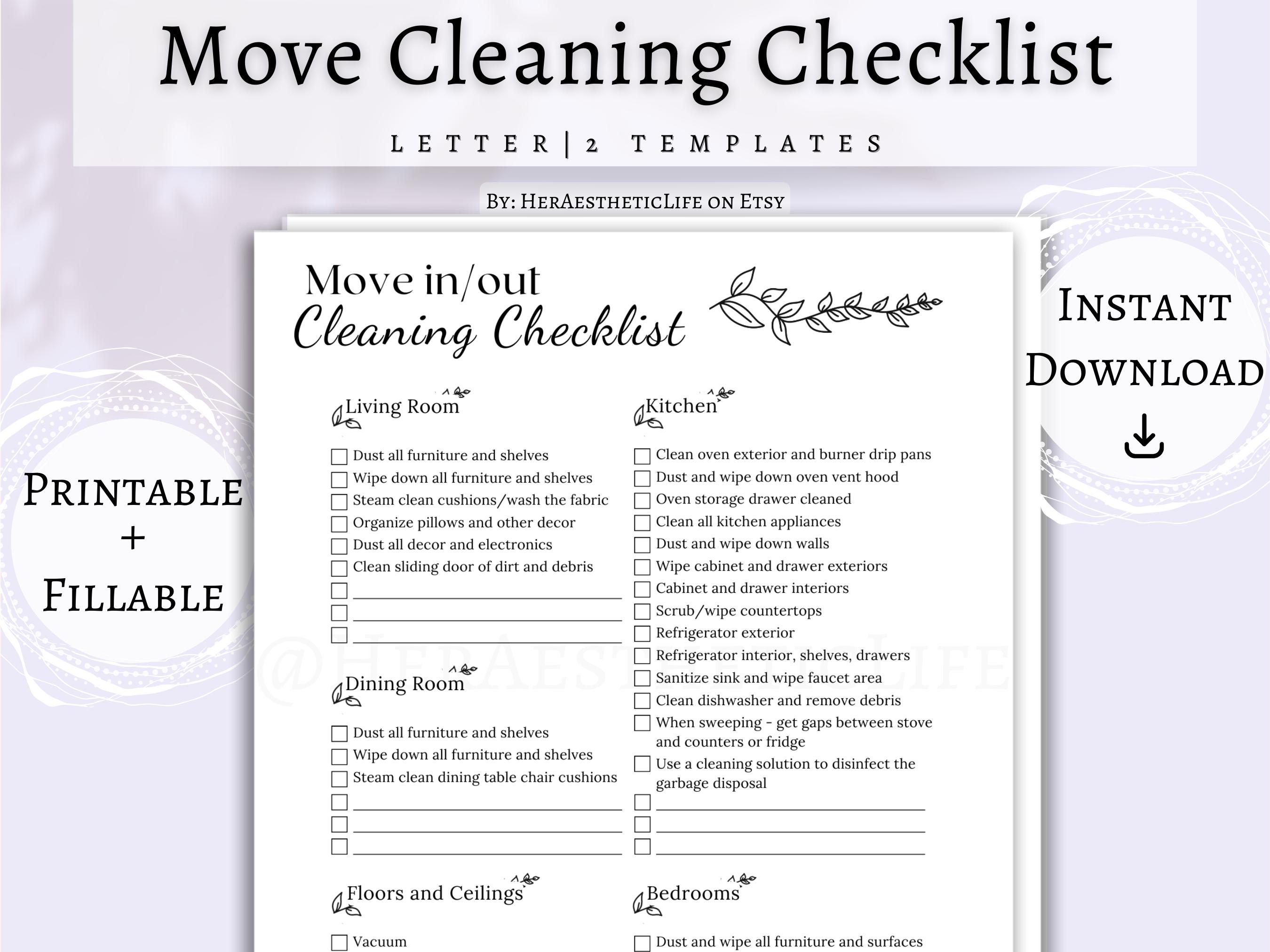 Move in Move Out Apartment Cleaning Checklist Template Editable Moving ...