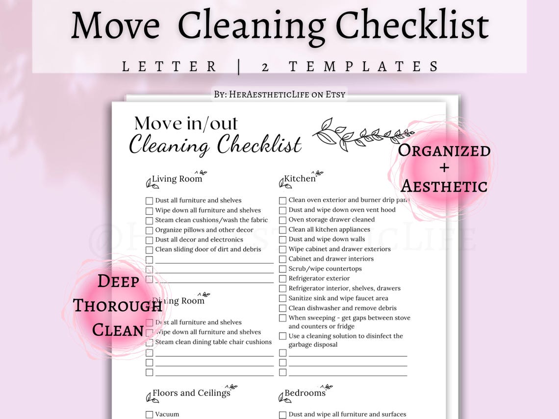 Move in Move Out Apartment Cleaning Checklist Template | Editable ...