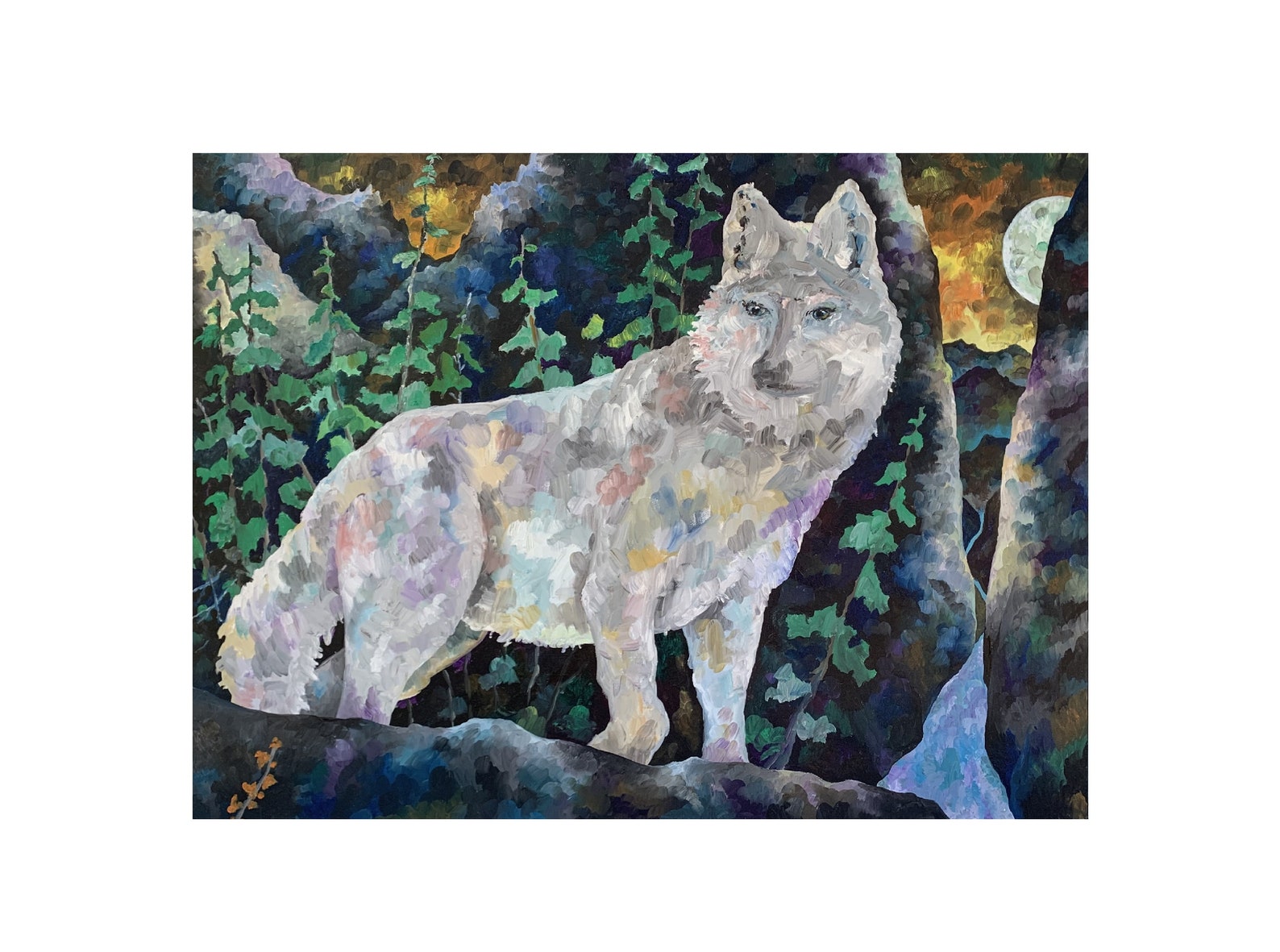 Pintura al óleo original de lobo – Arte mural de vida silvestre – Arte ...