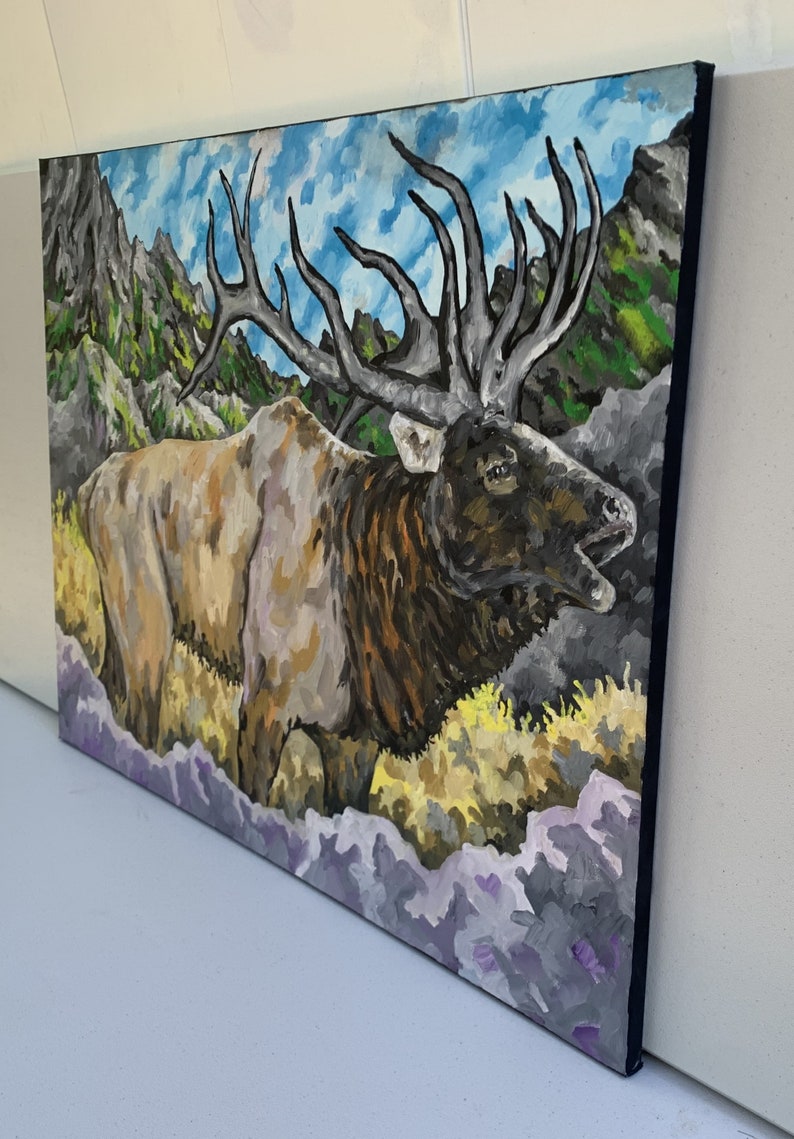 Pintura al óleo original de alce – Arte mural de vida silvestre – Arte ...
