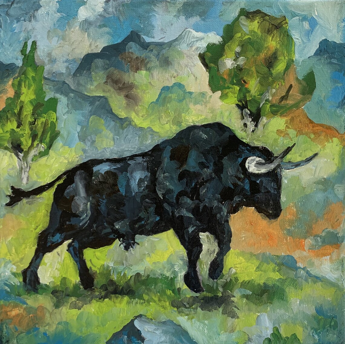 Bull Painting Bull Abstract Painting Bull Oil Painting Bull - Etsy