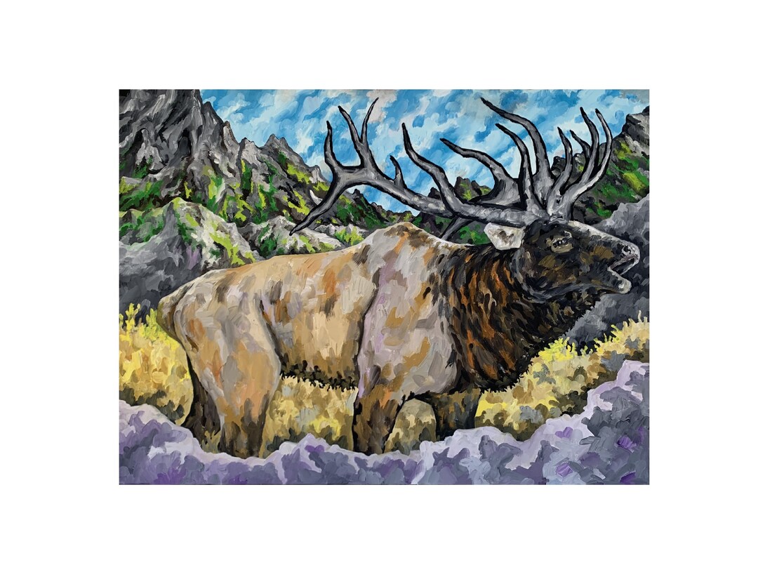 Original Elk Oil Painting – Wildlife Wall Art – Abstract Elk Fine Art ...