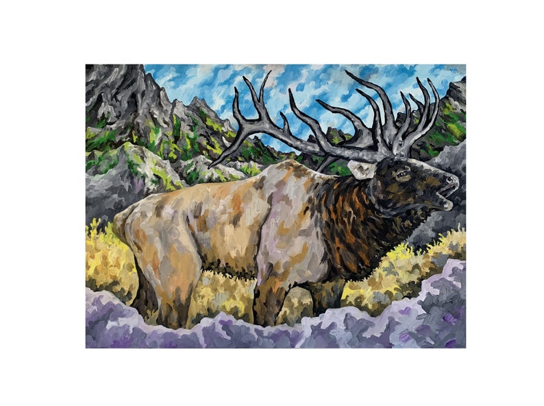 Pintura al óleo original de alce – Arte mural de vida silvestre – Arte ...