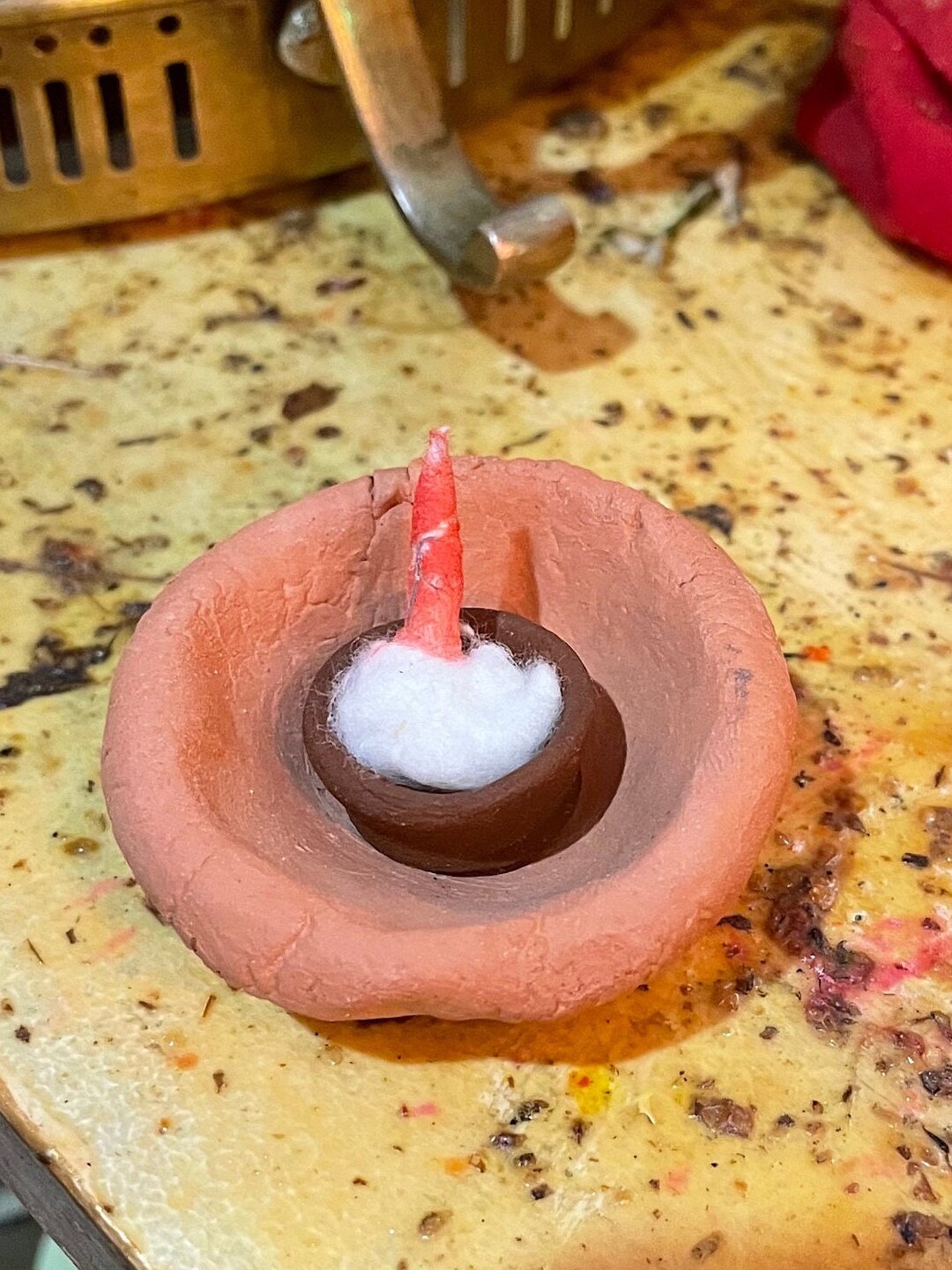 RARE SOOT FREE Clay Diya + Dhoop/incense/sambrani Holder/ Camphor Lamp ...