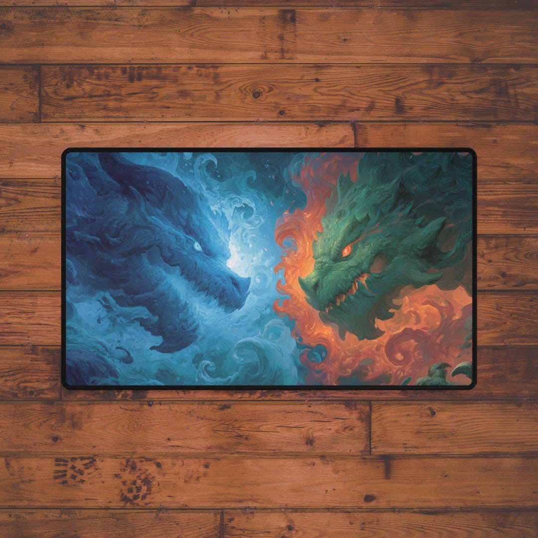 Fire Vs Ice Dragon MTG Playmat | Elemental Battle Fantasy Art for Magic ...