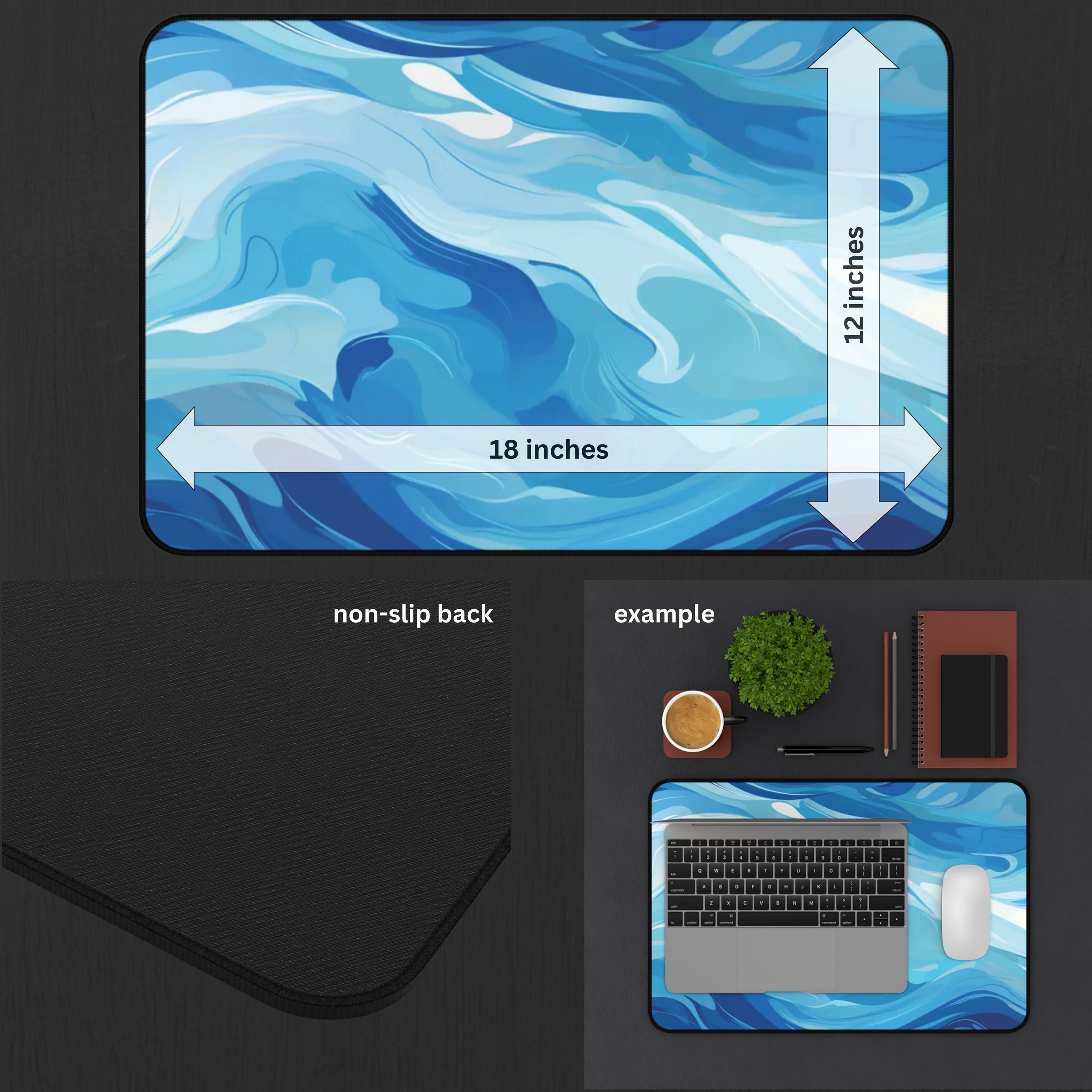 Desk Mat Blue & Turquoise Swirls 3 Sizes up to 31in X - Etsy