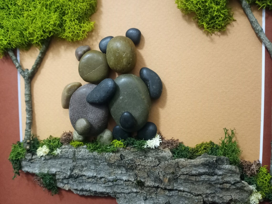 Framed Pebble Art Teddy Bears Brown and Black - Etsy