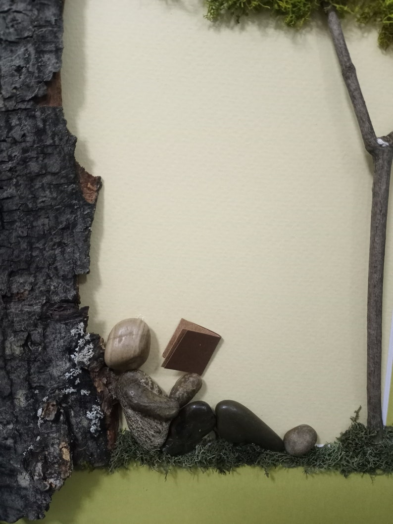 Framed Pebble Art Reading in Nature - Etsy