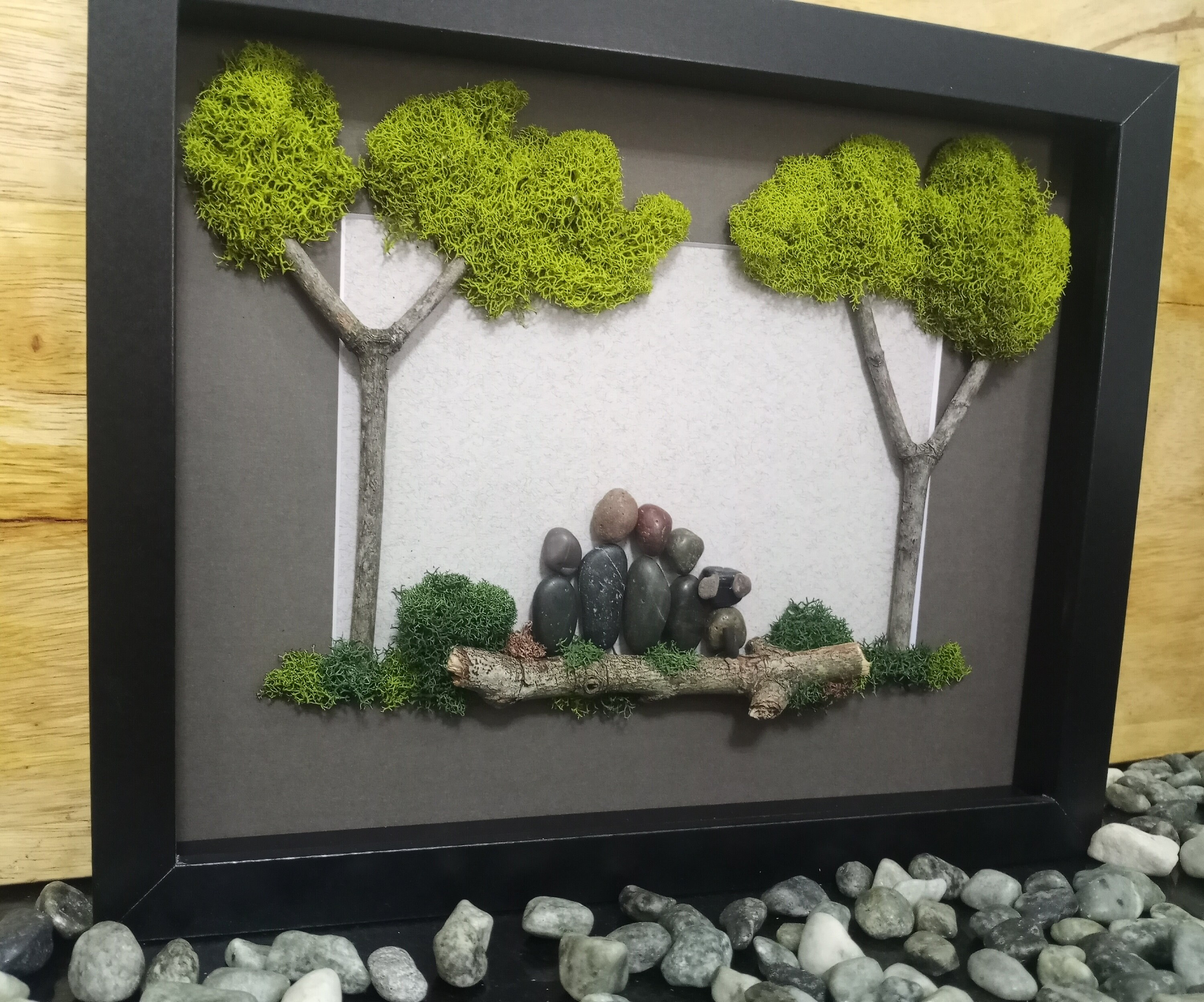 Framed Pebble Art Family of 4 With Pup - Etsy