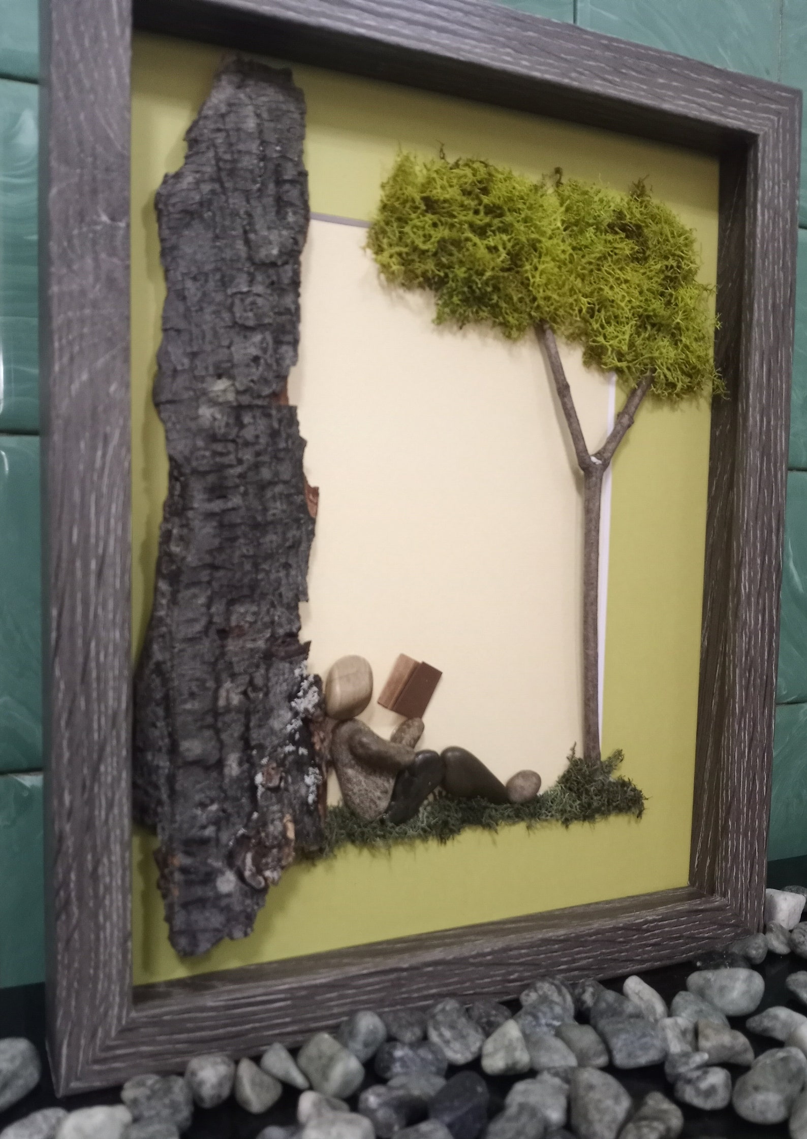 Framed Pebble Art Reading in Nature - Etsy